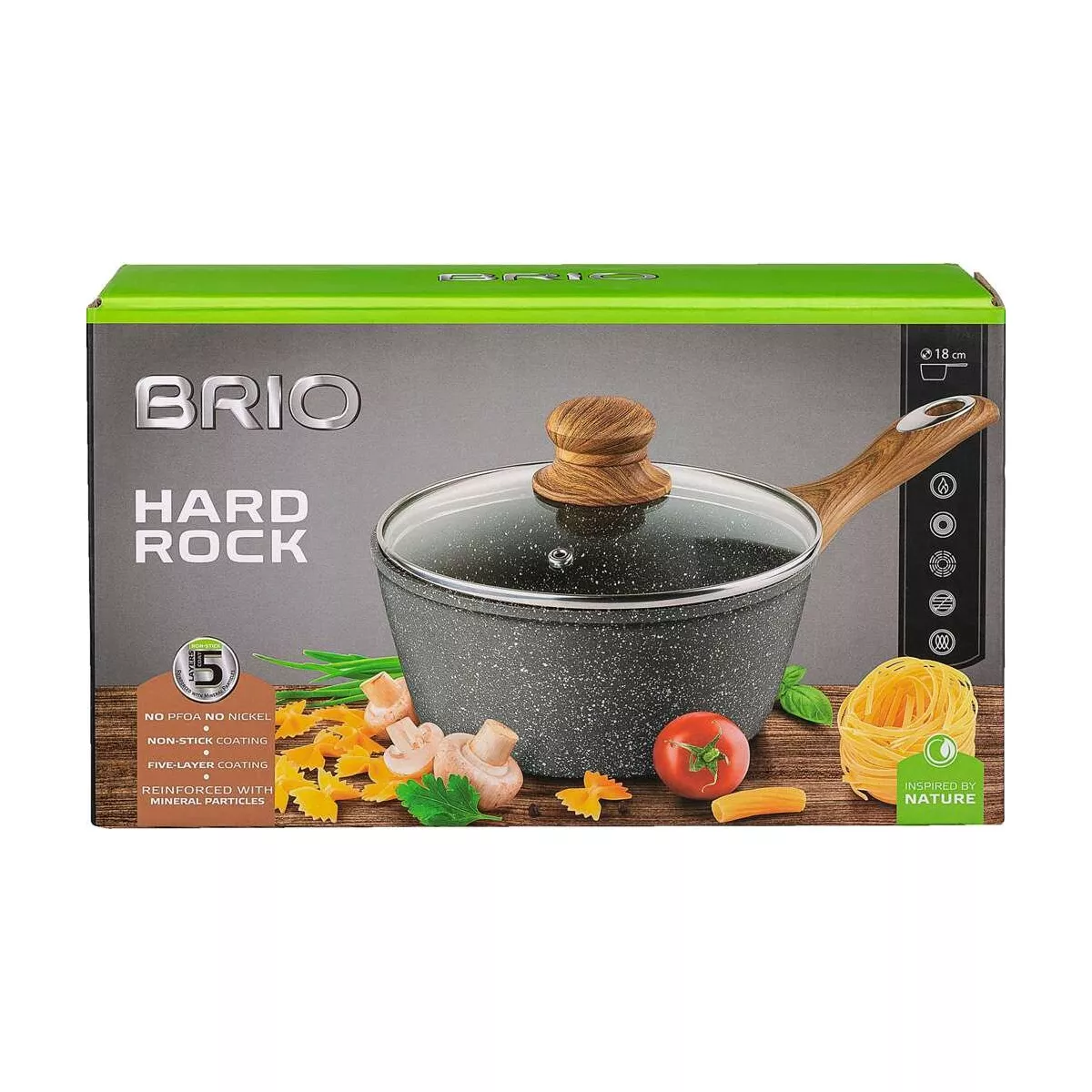 BRIO HARD ROCK КАСЕРОЛА С НЕЗАЛЕПВАЩО ПОКРИТИЕ С КАПАК-18СМ - #295402 ...